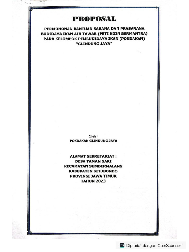 Proposal Pokdakan Glindungjaya Tamnasari Sumbermalang Opt | PDF