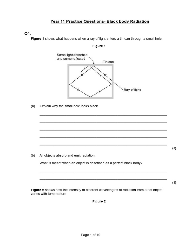 Year 11 Black Body Radiation Questions | PDF | Radiator | Infrared