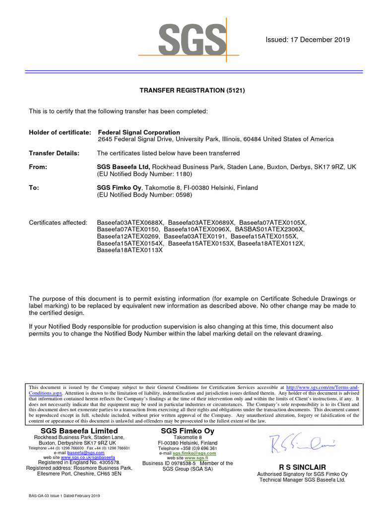 Certification Transfer to SGS Fimko Oy | PDF | Justice | Crime & Violence