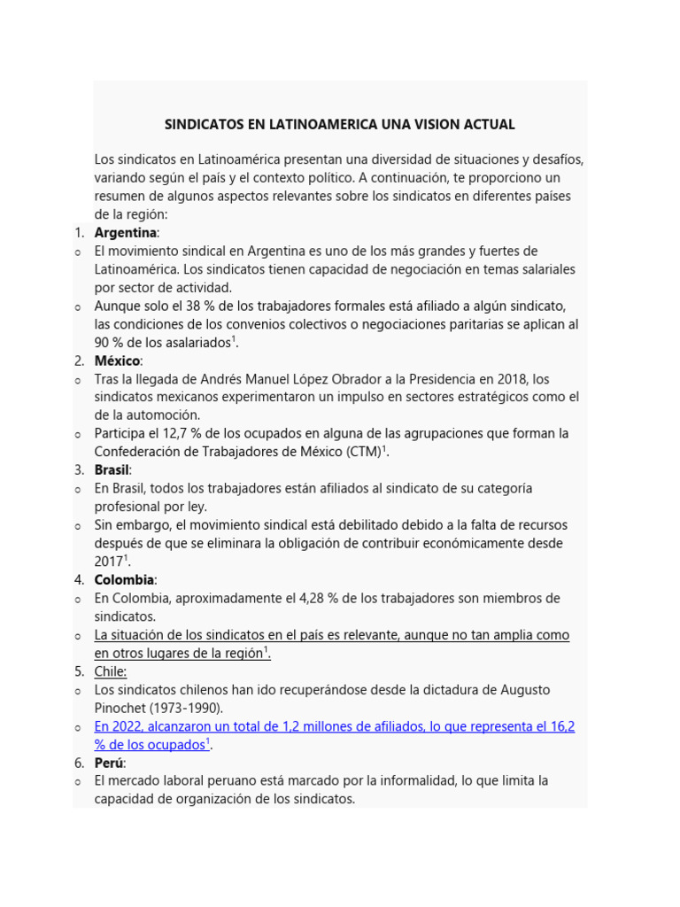 Sindicatos en Latinoamérica: Situación Actual | PDF | America latina ...