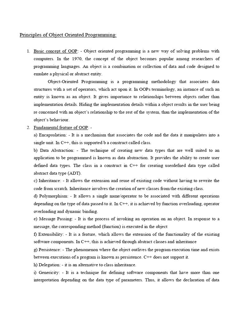 Principles of Object Oriented Programming | PDF | Object Oriented Programming | Programming