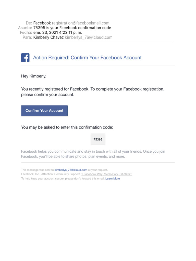 Is Your Facebook Confirmation Code | PDF