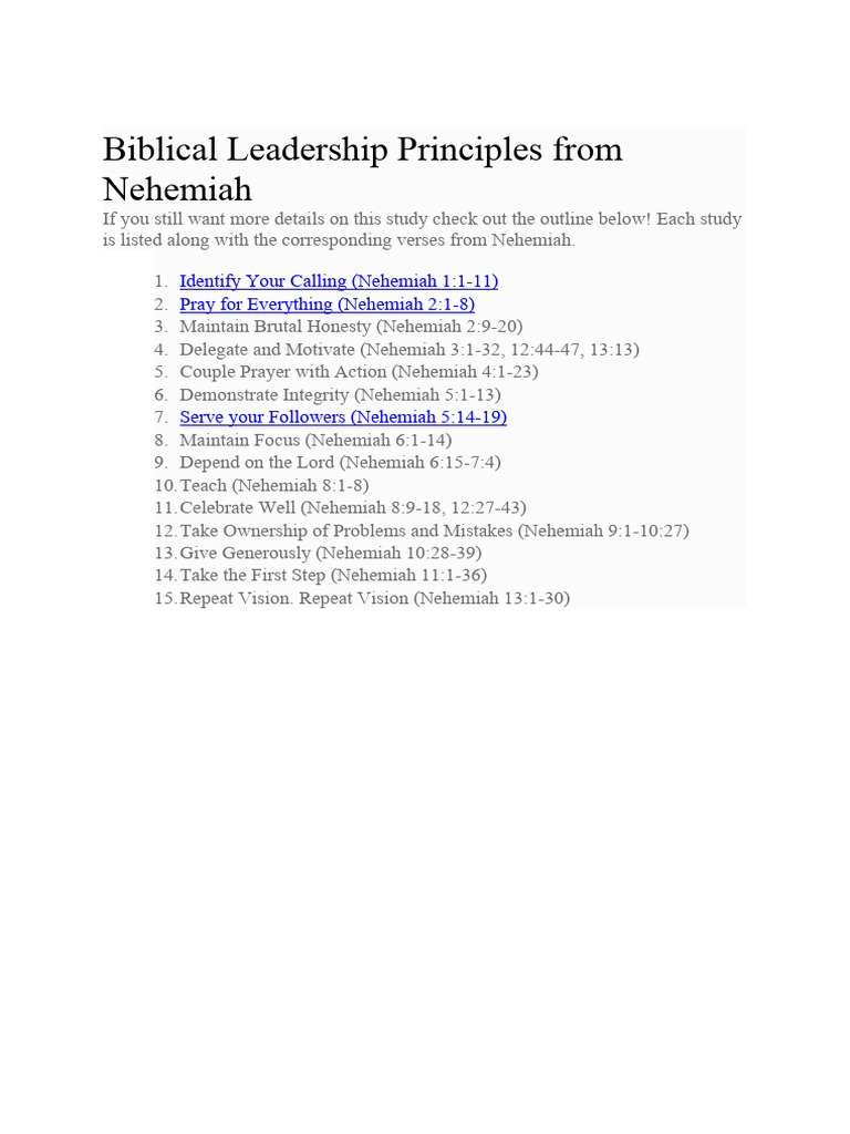 Biblical Leadership Principles From Nehemiah | PDF
