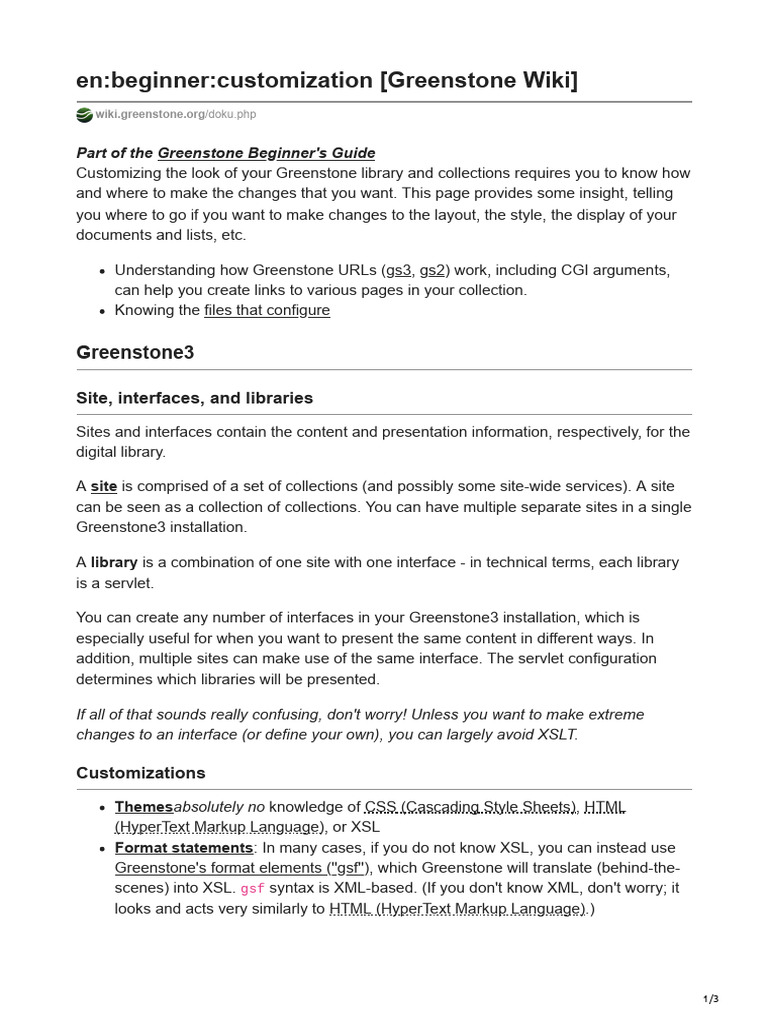 Enbeginnercustomization Greenstone Wiki | PDF | Html | Markup Language