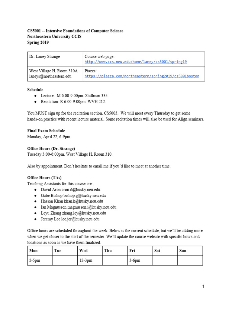 CS 5001 Syllabus | PDF | Computer Engineering | Computer Science