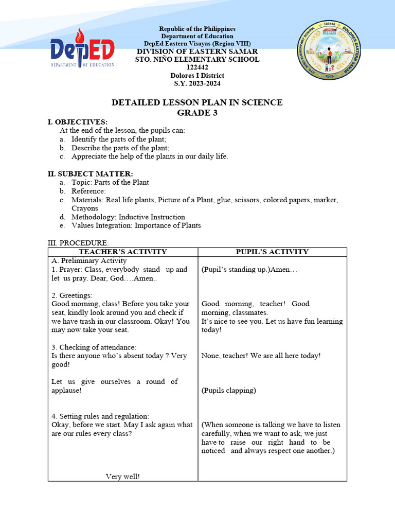 Detailed Lesson Plan in Science Kindergarten | PDF | Plants | Flowers