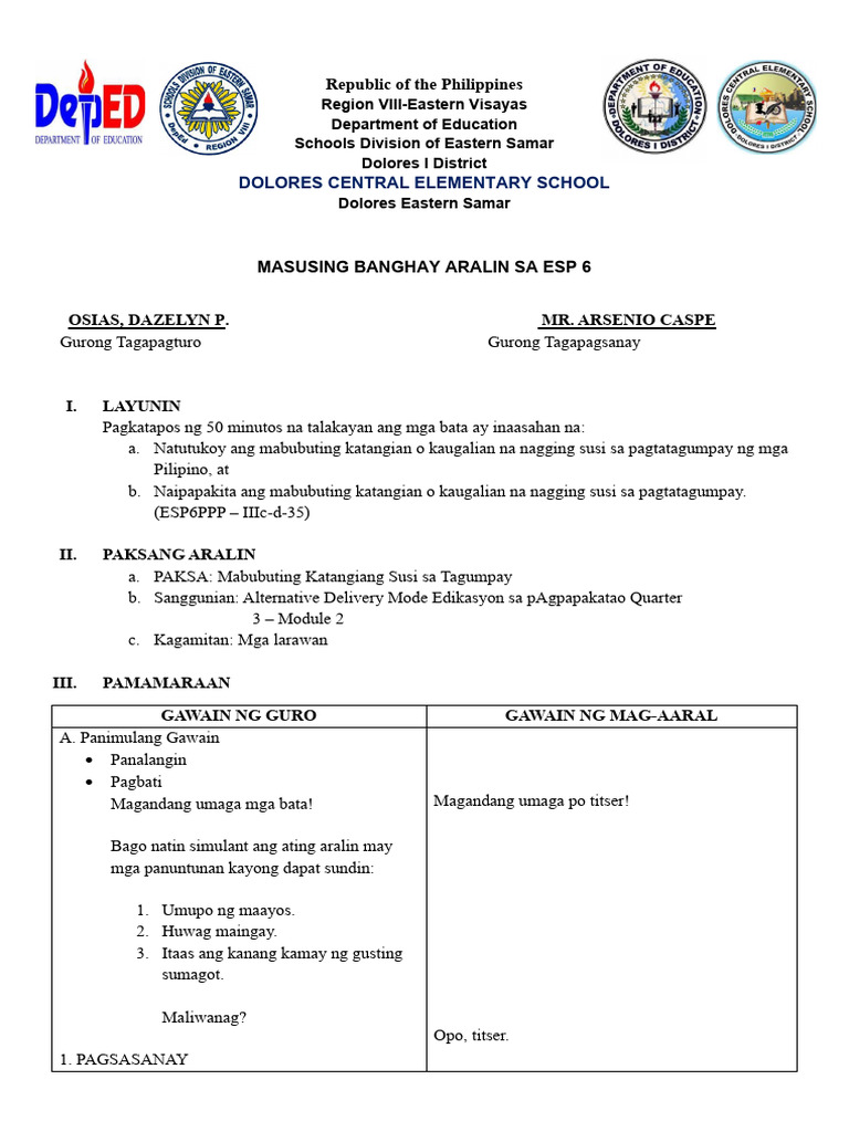 Masusing Banghay Aralin Sa Esp 6 | PDF