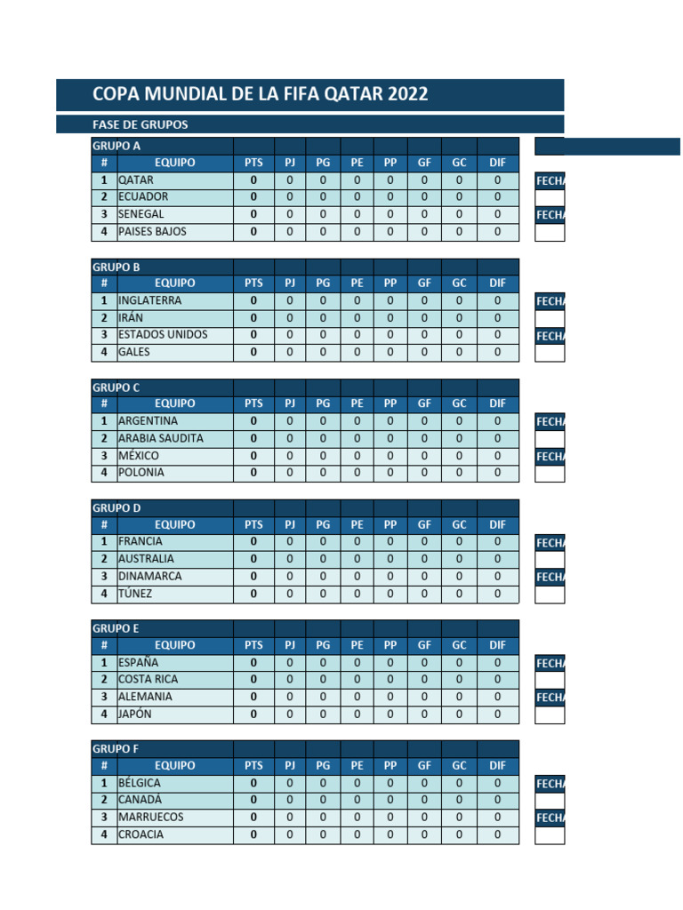 Calendario Copa Mundial Qatar 2022 | PDF | Asociación de competiciones ...