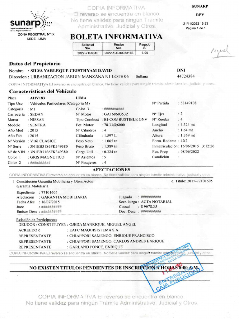 Boleta Informativa NISSAN AHV183 | PDF
