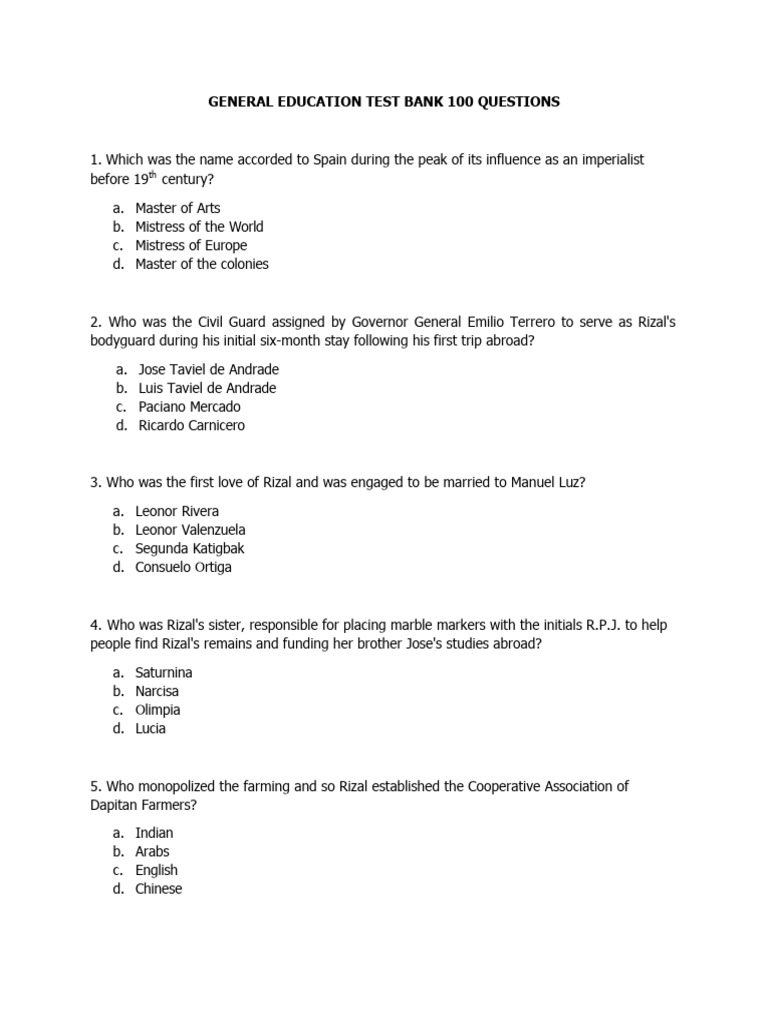 General Education Test Bank Overview | PDF