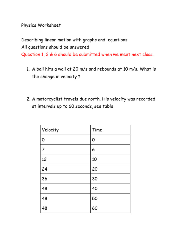 4th Form Motion Worksheet | PDF