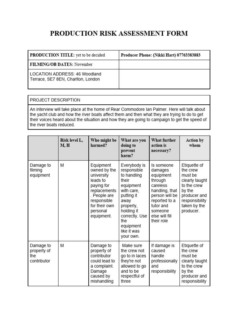 Production Risk Assessment Template | PDF | Risk | Risk Assessment