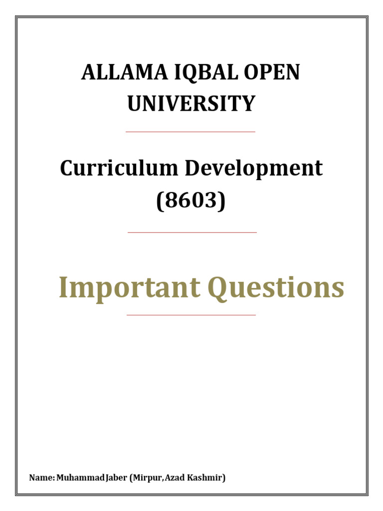 8603 Important Questions | PDF | Curriculum | Educational Assessment