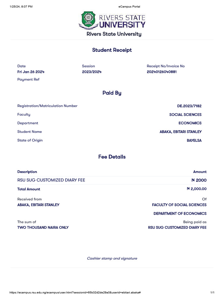 Rsu Customized Diary Receipt | PDF