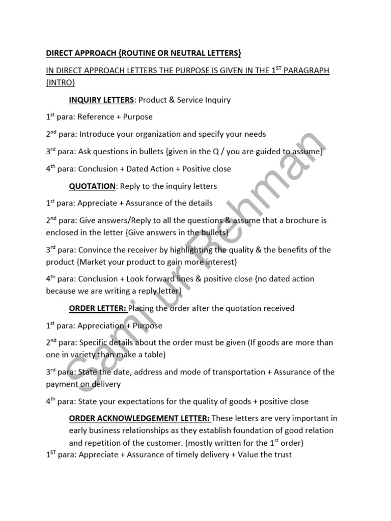 Direct Approach Business Letter Guide | PDF | Business