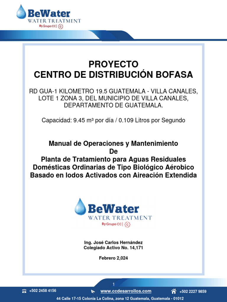 Manual de Operaciones y Mantenimiento - Centro de Distribución Bofasa - PTAR 9.45 M Por Día ...