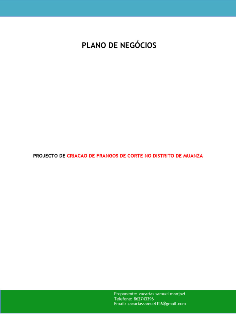 Projeto de Criação de Frangos em Muanza | PDF | Avicultura | Carne
