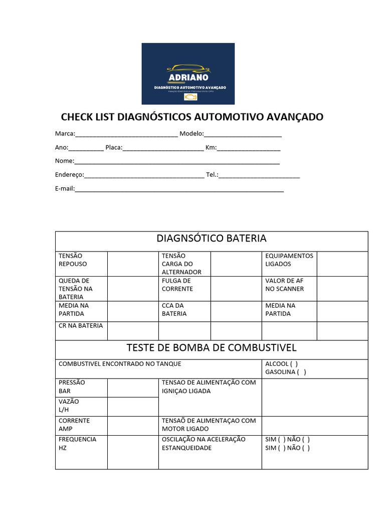 CHECK LIST DIAGNÓSTICOS AUTOMOTIVO AVANÇADO | PDF