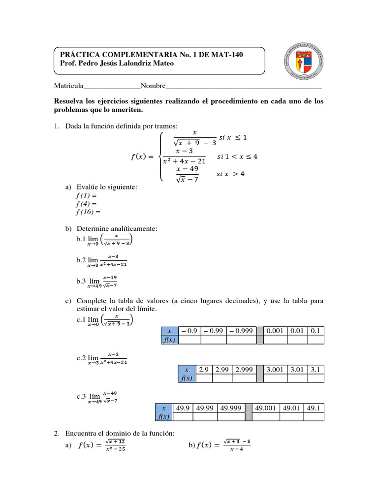 PRÁCTICA COMPLEMENTARIA No. 1B DE MAT-140 | PDF | Línea (geometría) | Precios