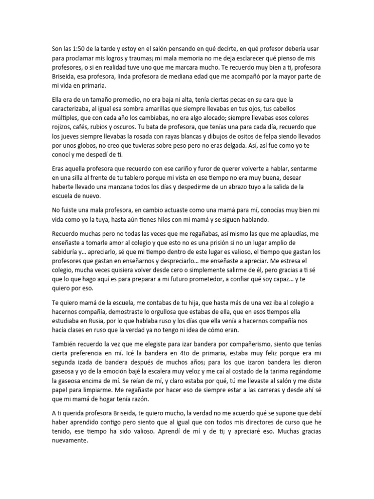 Carta de agradecimiento a la profesora Briseida | PDF | Poesía