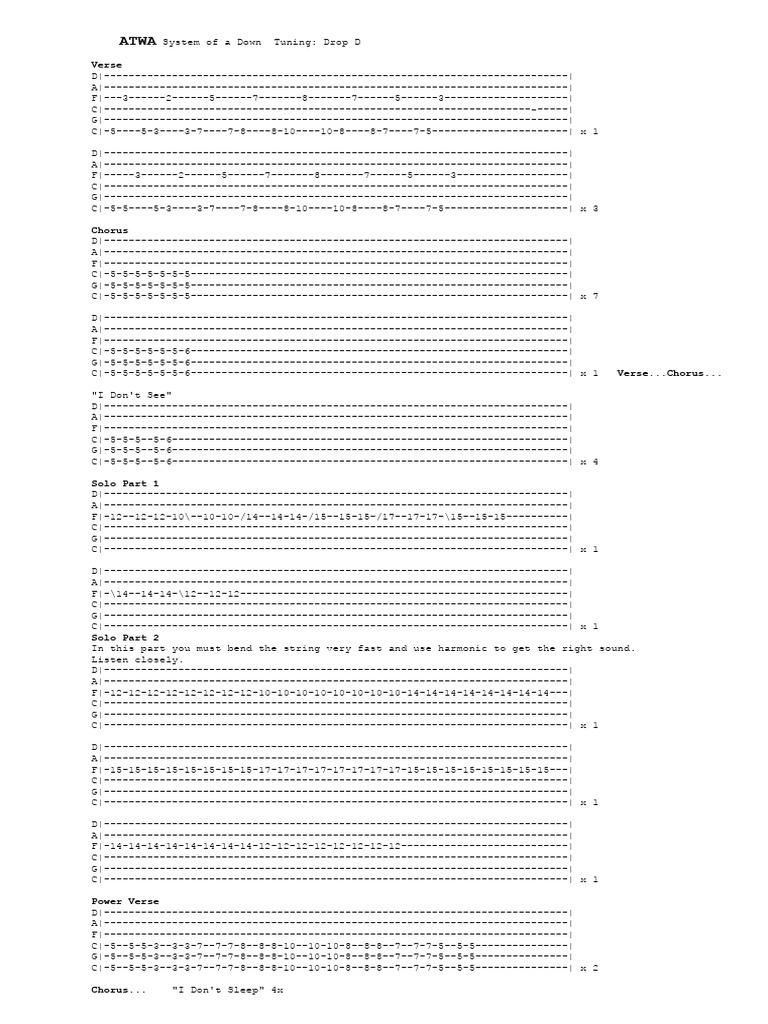 ATWA System of a Down Tuning | PDF | Musical Instruments | Music Theory