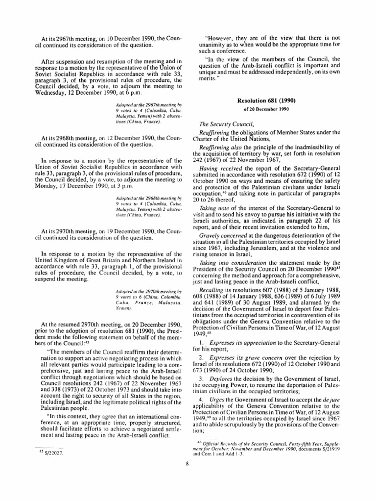 S Res 681 (1990) - en | PDF | United Nations Security Council | Israeli ...