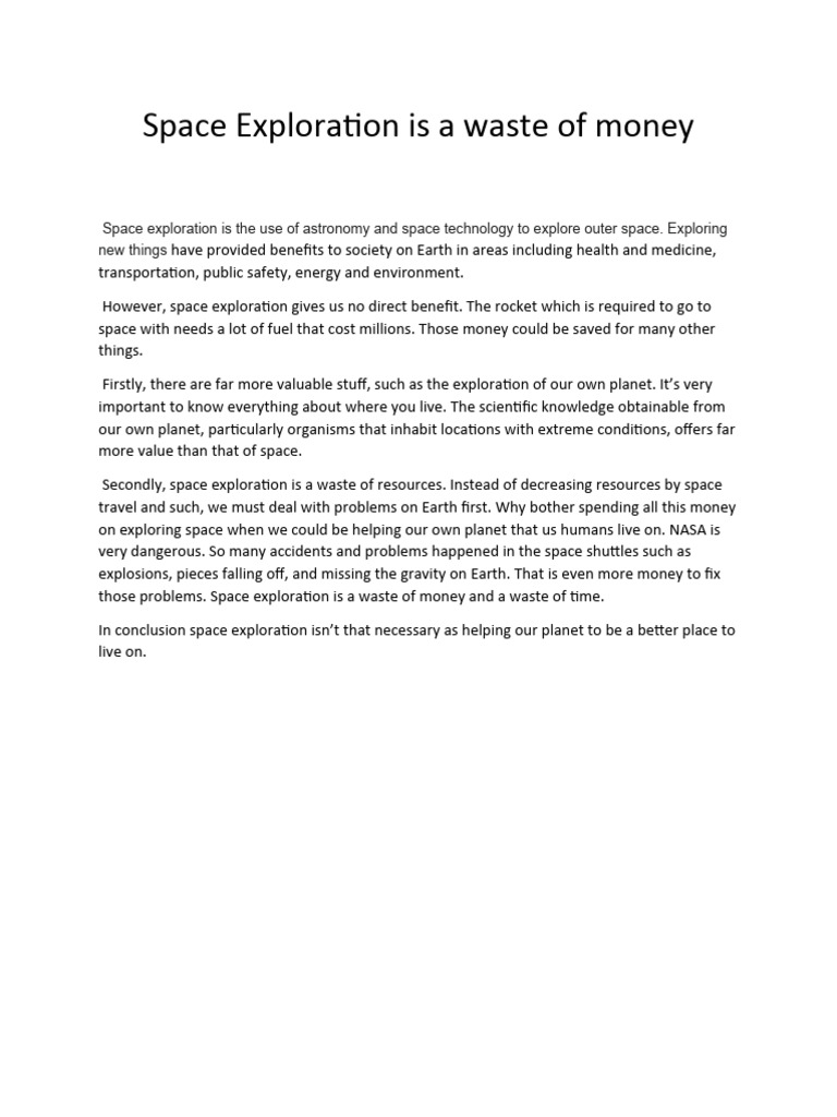 Space Exploration: A Waste of Resources | PDF | Social Science | Young ...