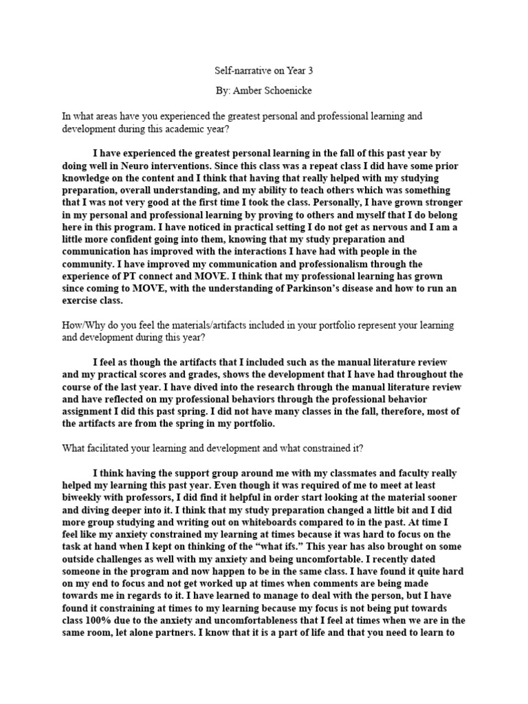 self narrative year 3 | PDF | Learning | Stress (Biology)