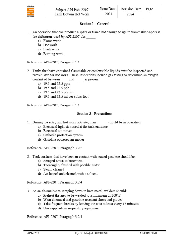 API-2207 Practice Questions | PDF | Industrial Processes | Materials