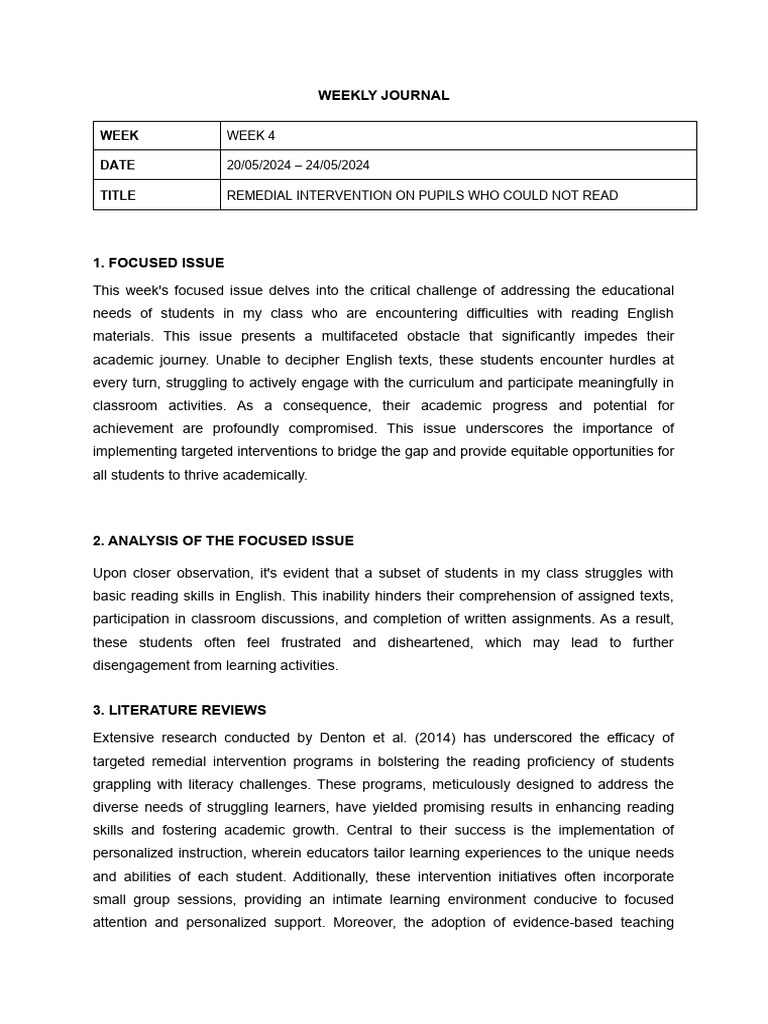 Internship Weekly Journal 4 | PDF | Phonics | Education Theory