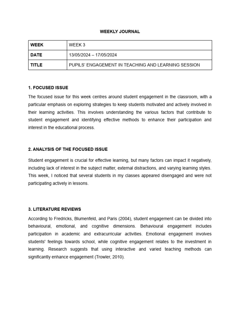 Internship Weekly Journal 3 | PDF | Learning | Teaching Method