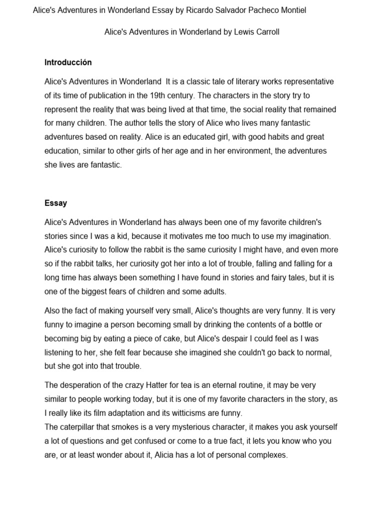 Alice S Essay Salvador Pacheco | PDF | Alice (Alice's Adventures In ...