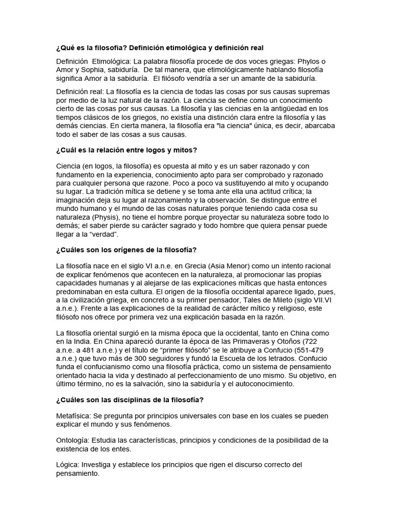 Que Es La Filosofia Definicion Etimologi | PDF | Platón | Metafísica