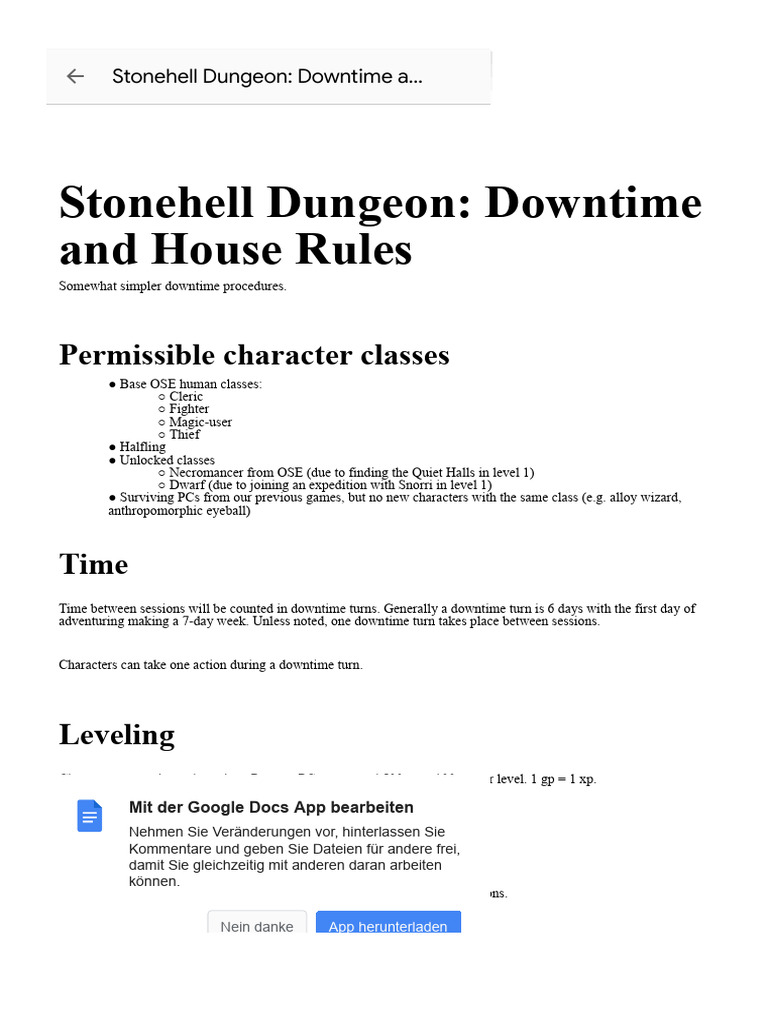 Stonehell Dungeon - Downtime and House Rules | Download Free PDF ...