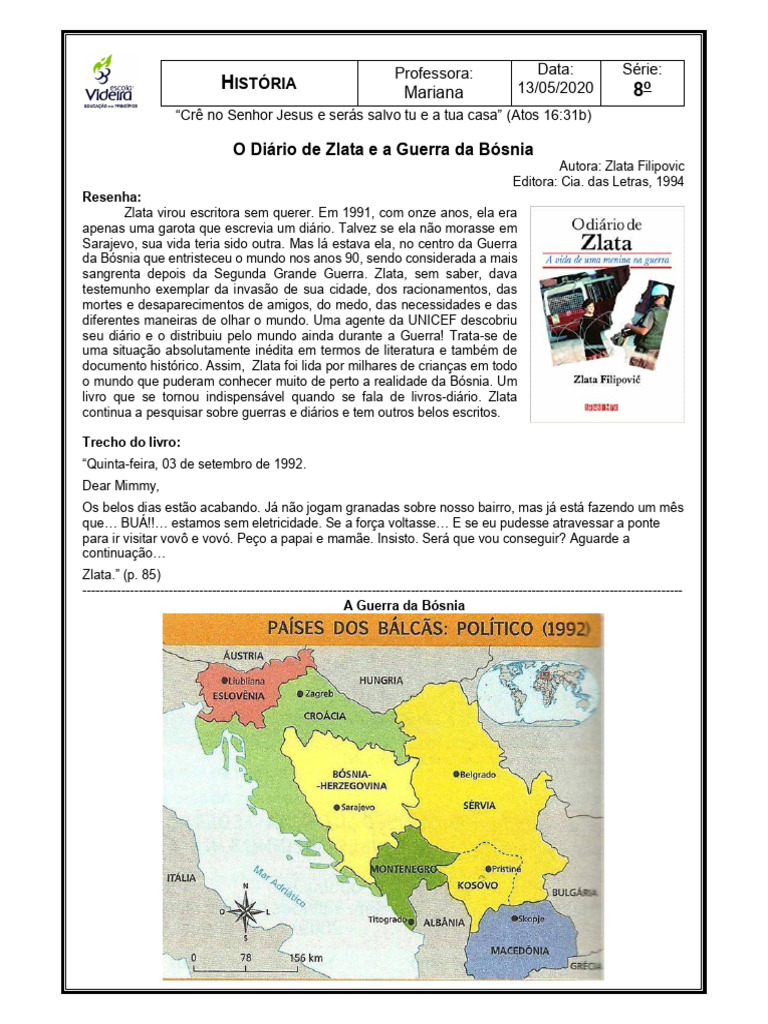 8 Historia O Diario de Zlata e A Guerra Da Bosnia | PDF | Bósnia e Herzegovina | Guerra da Bósnia