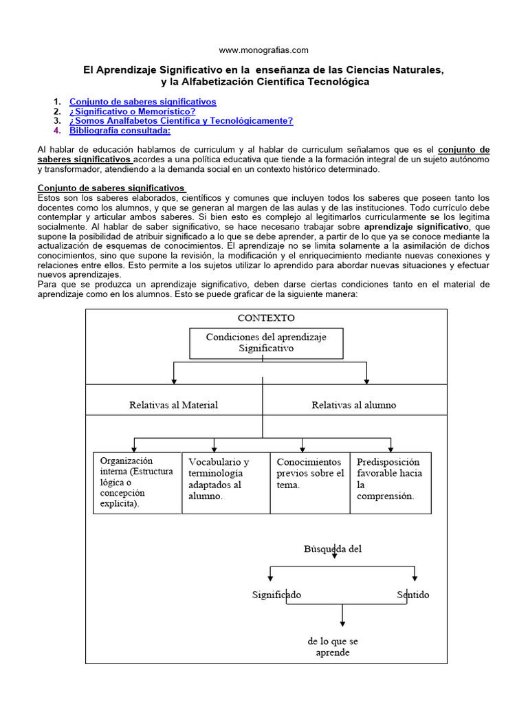 El Aprendizaje Significativo en La Enseñanza de Las Ciencias Naturales | PDF | Enseñando ...
