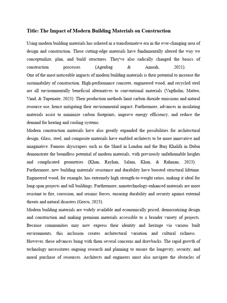 Modern Building Materials' Impact | PDF | Building Materials ...