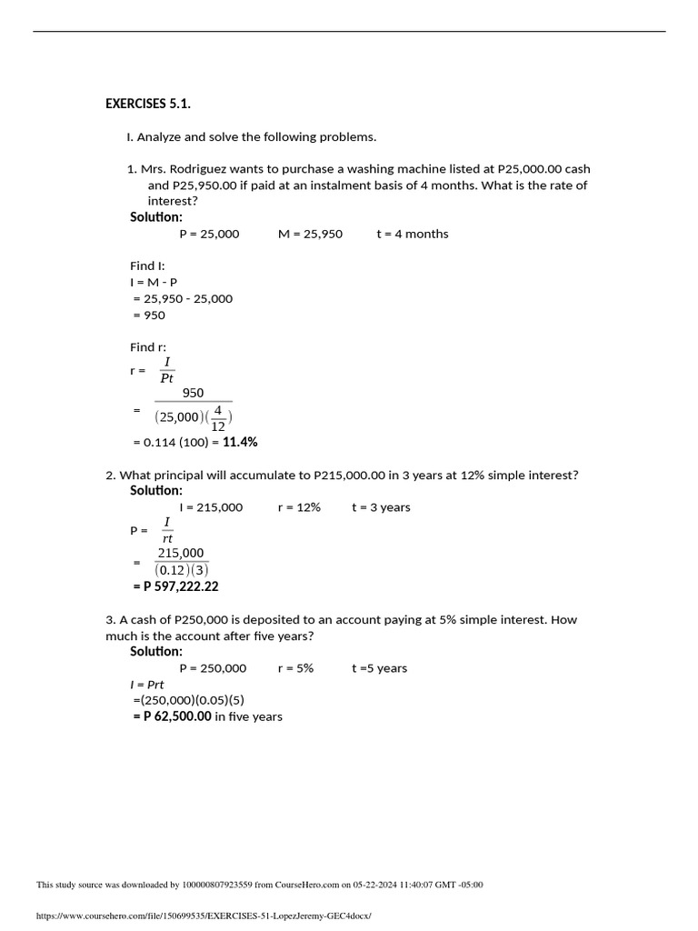 EXERCISES 5.1 Lopez Jeremy GEC4 | PDF | Interest | Business