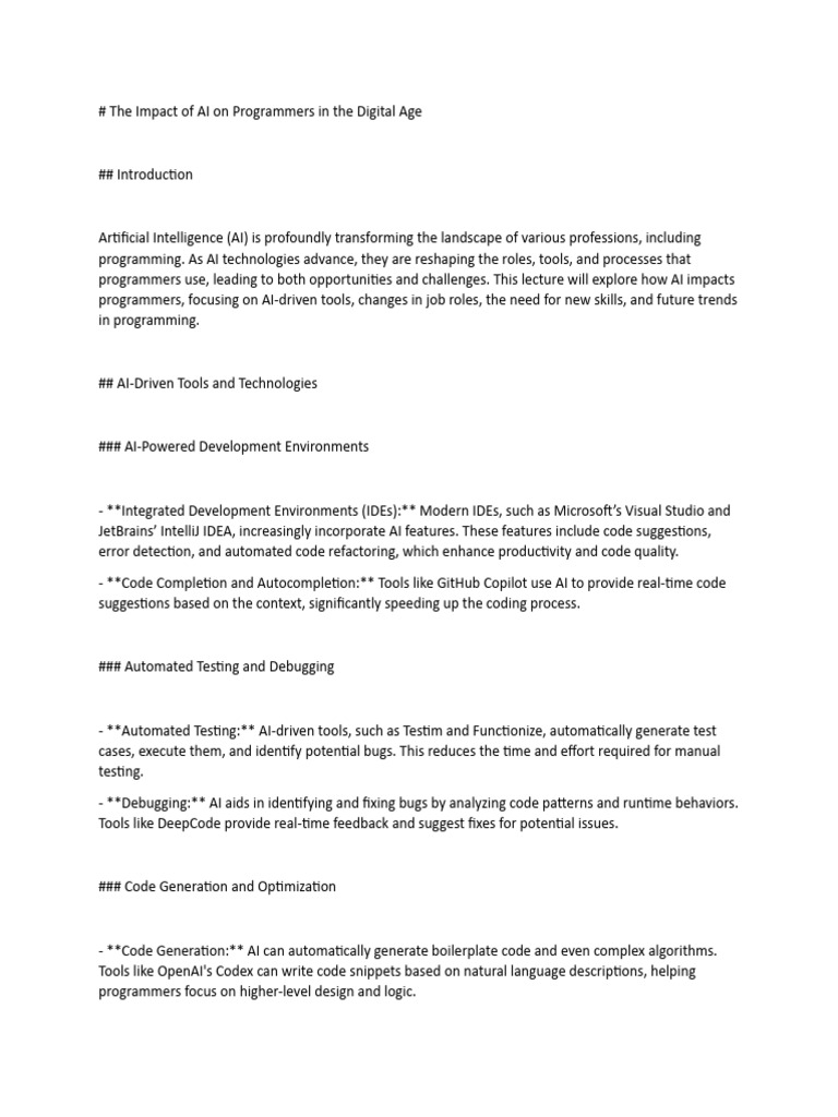 The Impact Of Ai On Programmers In The Digital Age Pdf Artificial Intelligence 