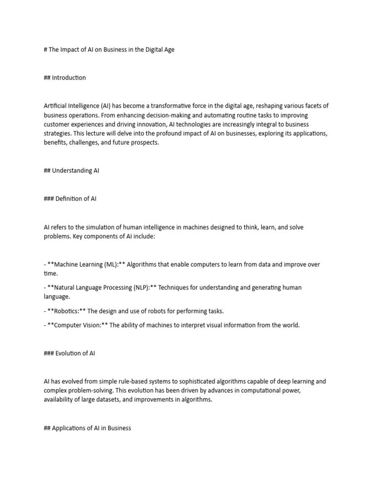 The Impact of AI On Business in The Digital Age | Download Free PDF | Artificial Intelligence ...
