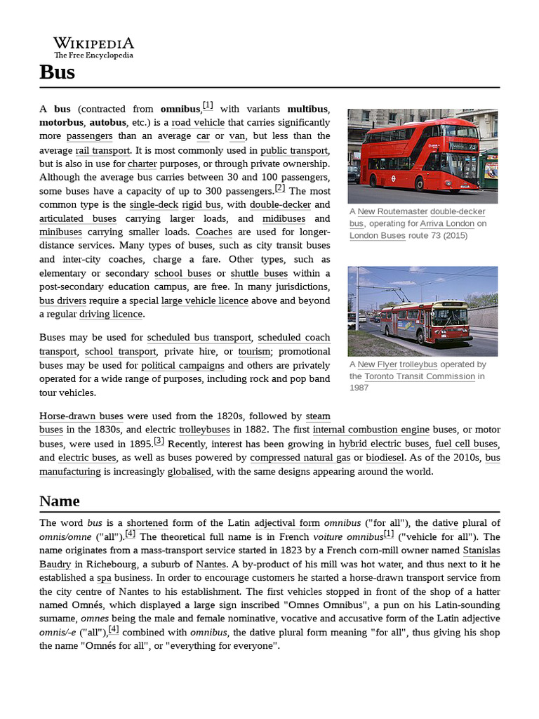 Motorbus, Autobus, Etc.) Is A Road Vehicle That Carries Significantly ...