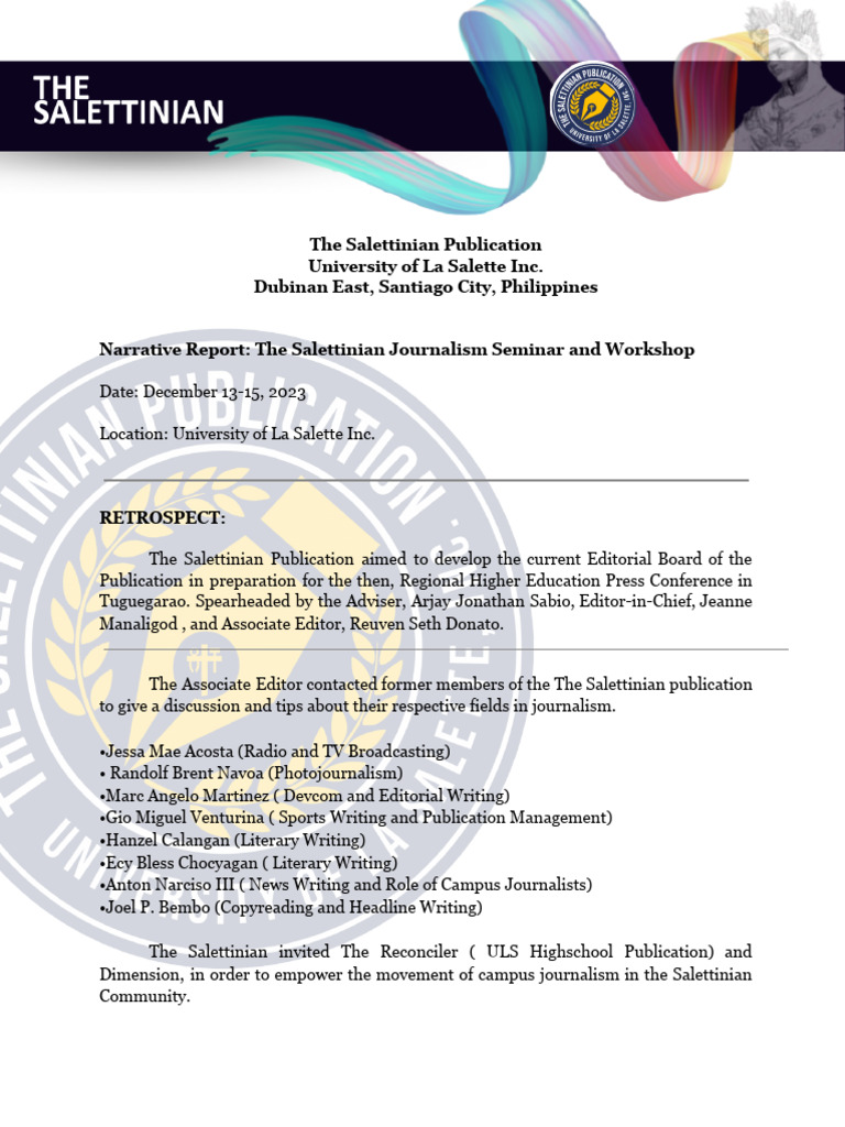 NARRATIVE REPORT Seminar Workshop | Download Free PDF | Mass Media ...