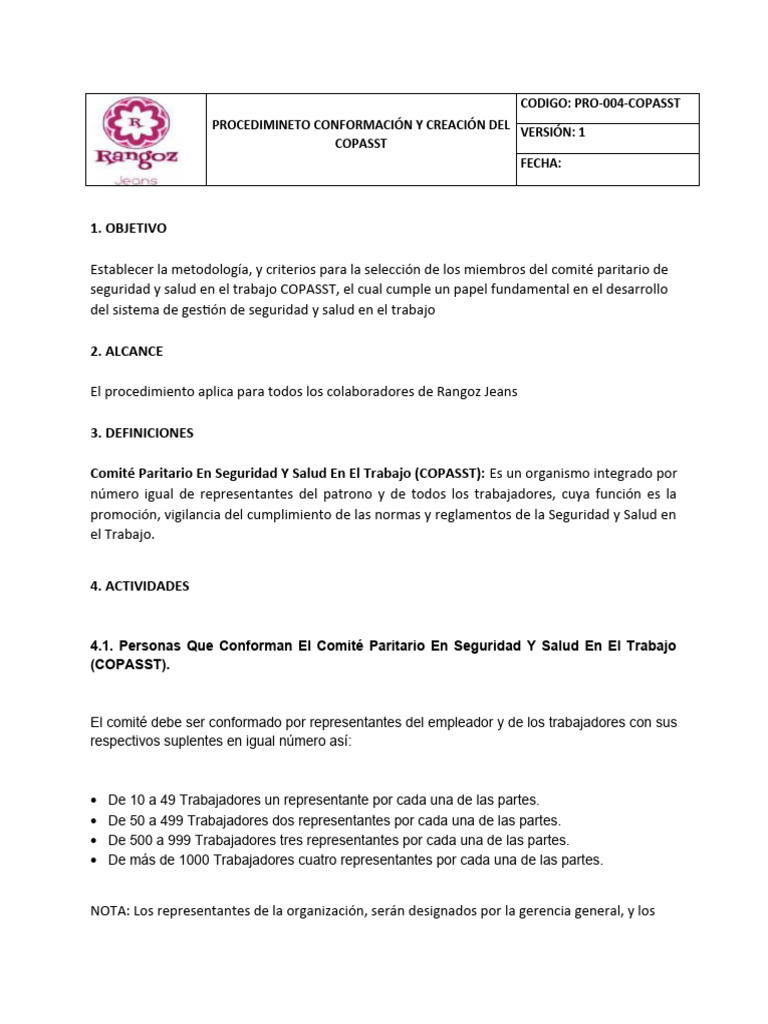 ANEXO 28-PROCEDIMIENTO CONFORMACIÓN COPASST | PDF | Riesgo