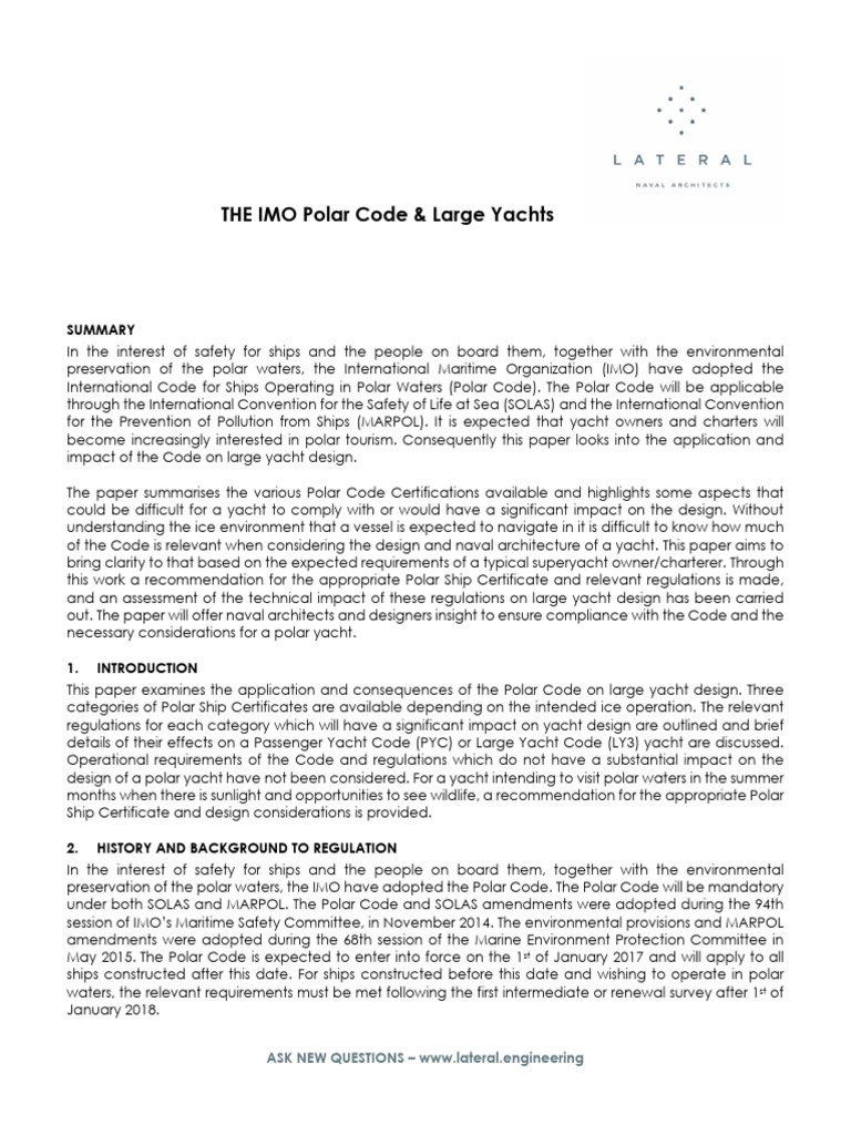 The IMO Polar Code Large Yachts - jSnd8 | PDF | Yacht | Shipping