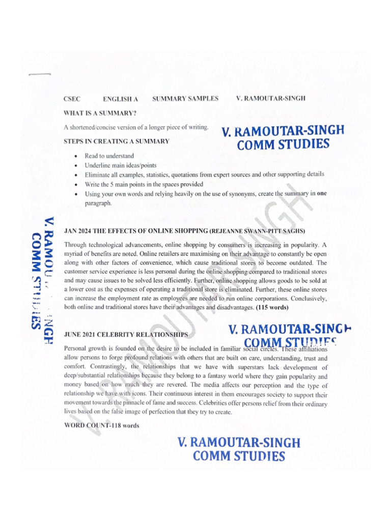 Csec Eng A Summary Samples v. Ramoutar-Singh | PDF