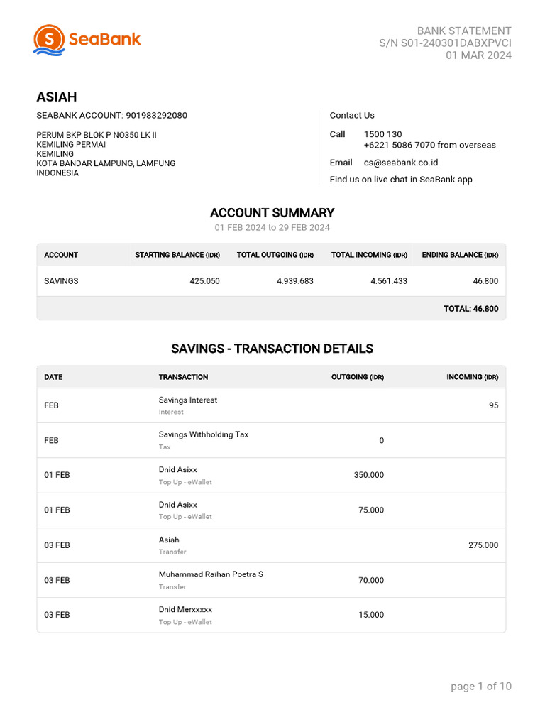 Seabank Statement 20240404 | PDF | Indonesian Rupiah | Service Industries