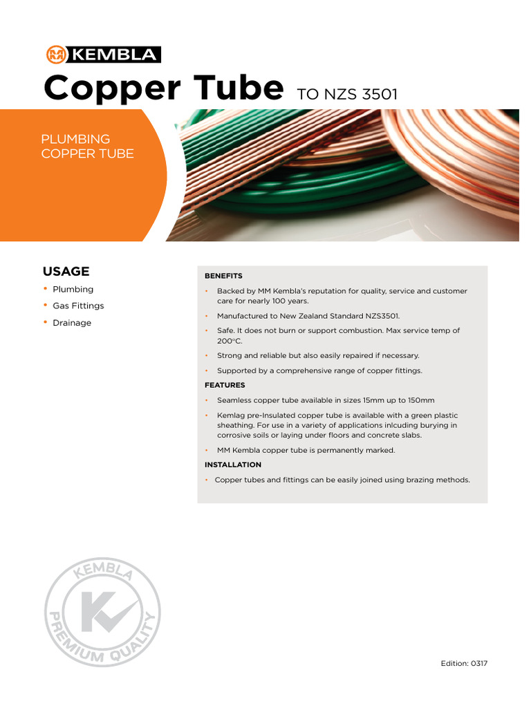 Kembla Copper Tube New Zealand Standard NZS 3501 | PDF | Pipe (Fluid ...