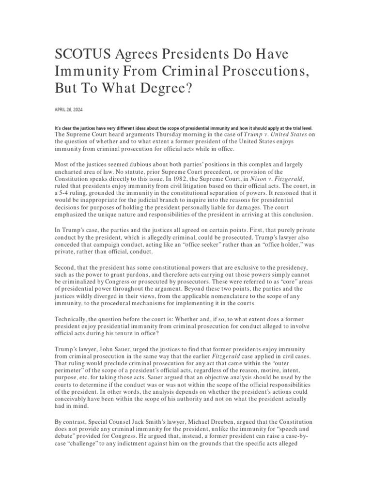SCOTUS Agrees Presidents Do Have Immunity From Criminal Prosecutions ...