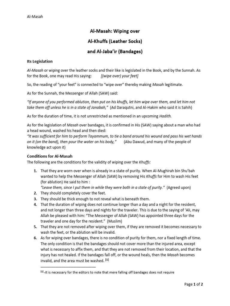 Al-Masah, Al-Khuffs and Al-Jaba'ir | PDF | Semitic Words And Phrases ...