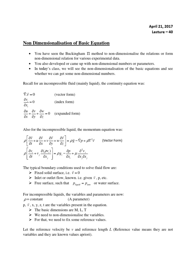 Lecture 40 NonDimensionalisationBasicEqns | PDF | Liquids | Fluid Dynamics